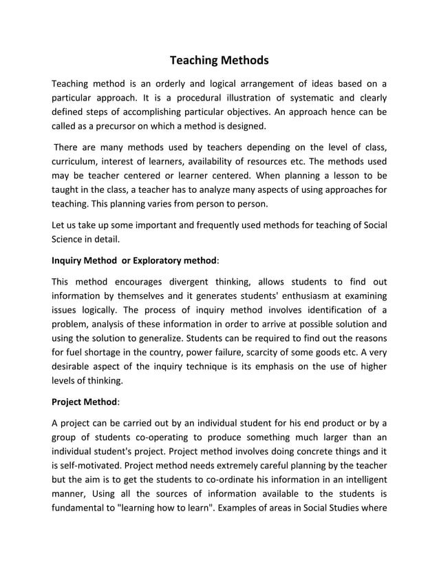 Pedagogy of Social Science - Teaching Methods.pdf | Homework and Study ...