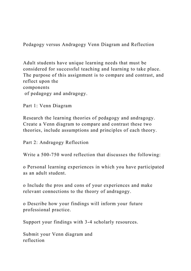 Pedagogy Versus Andragogy Venn Diagram And Reflectionadult Docx