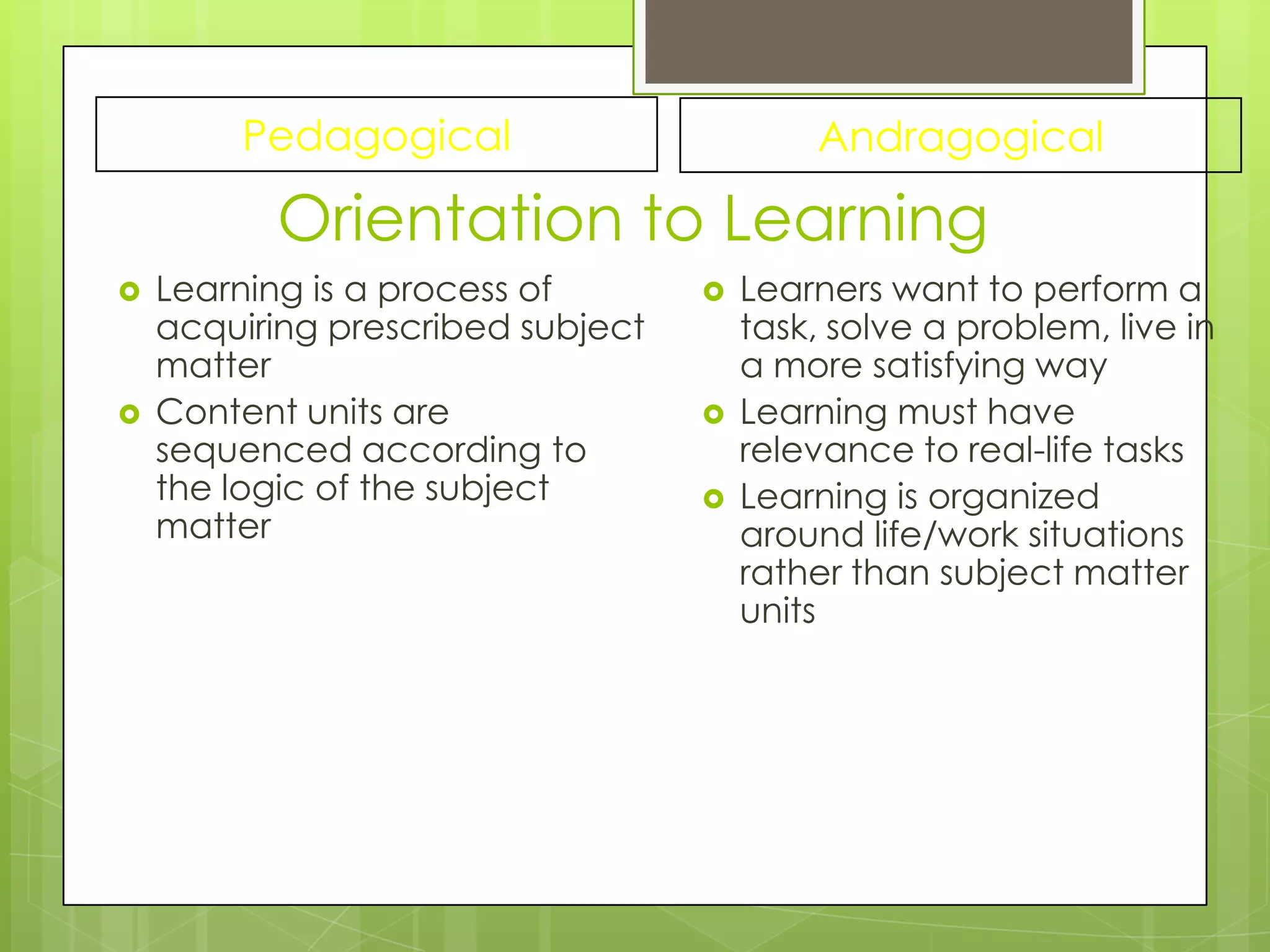 Pedagogy vs Andragogy | PPTX