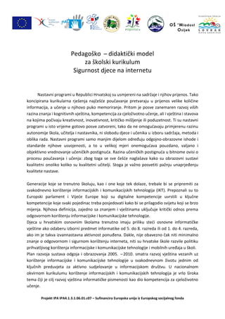 Pedagoško didaktički model školskog kurikuluma Sigurnost djece na internetu | PDF