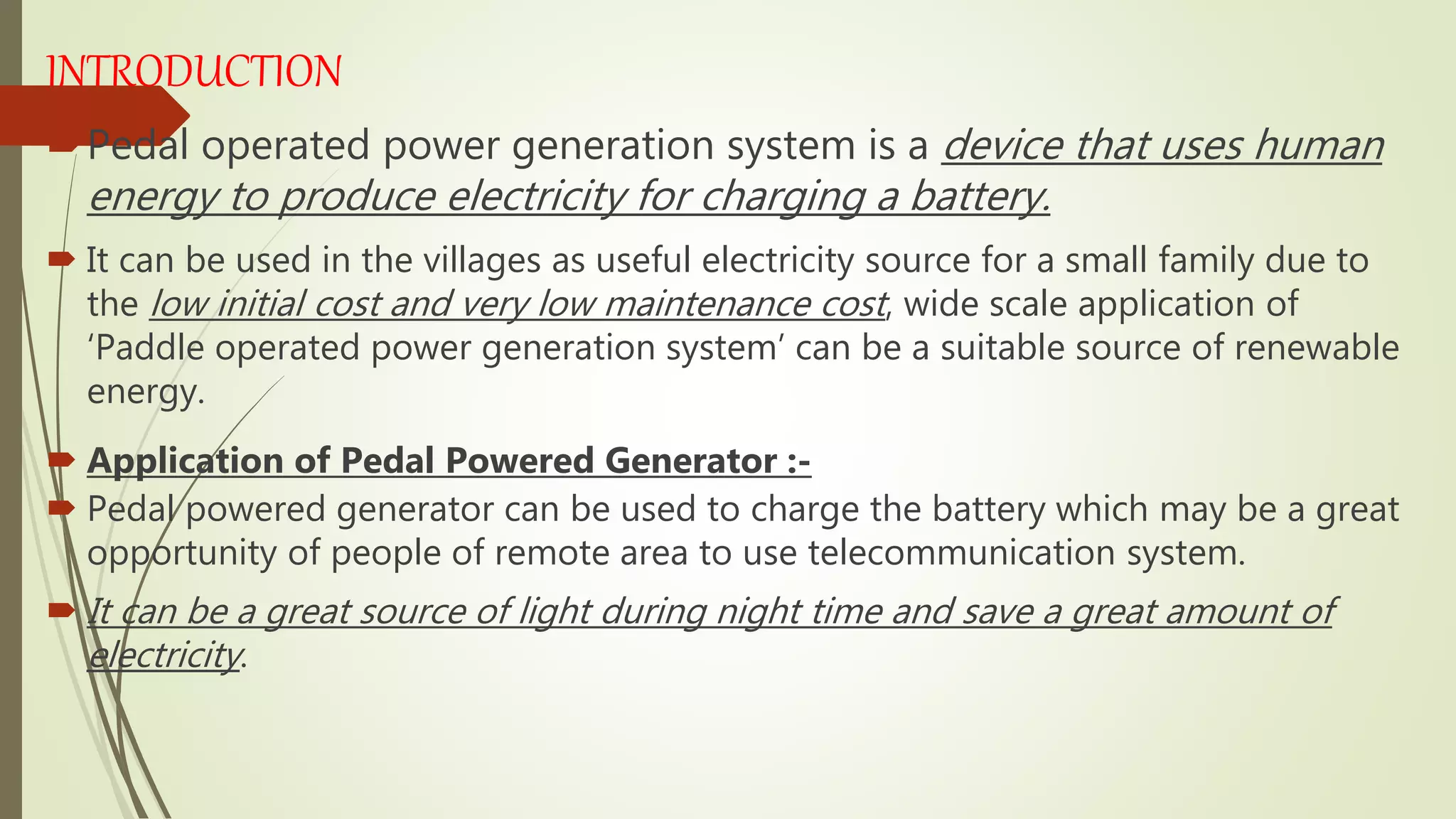 Pedal operated power generation system | PPTX