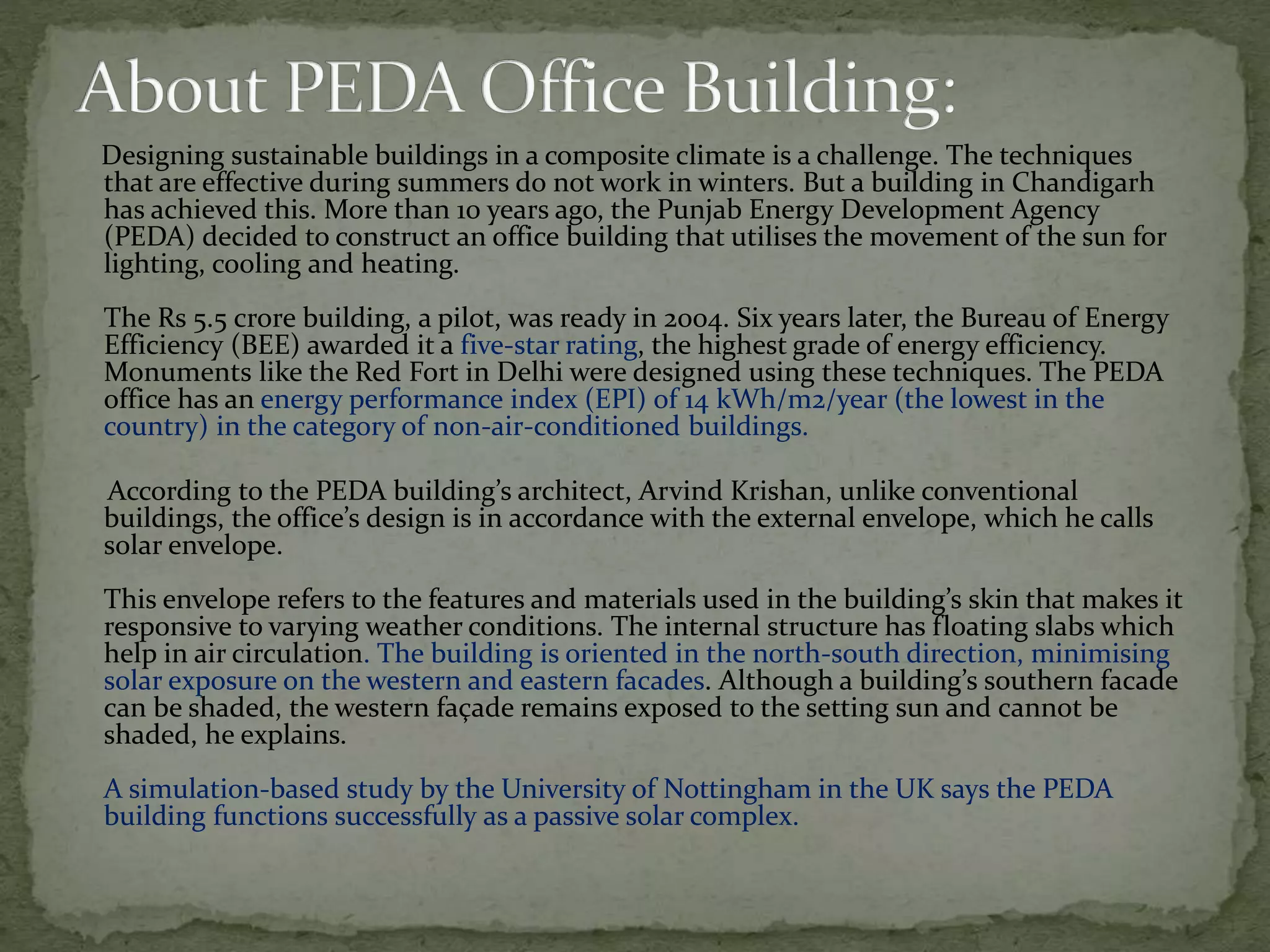 PUNJAB ENERGY DEVELOPMENT AGENCY BUILDING , CHANDIGARH | PPTX