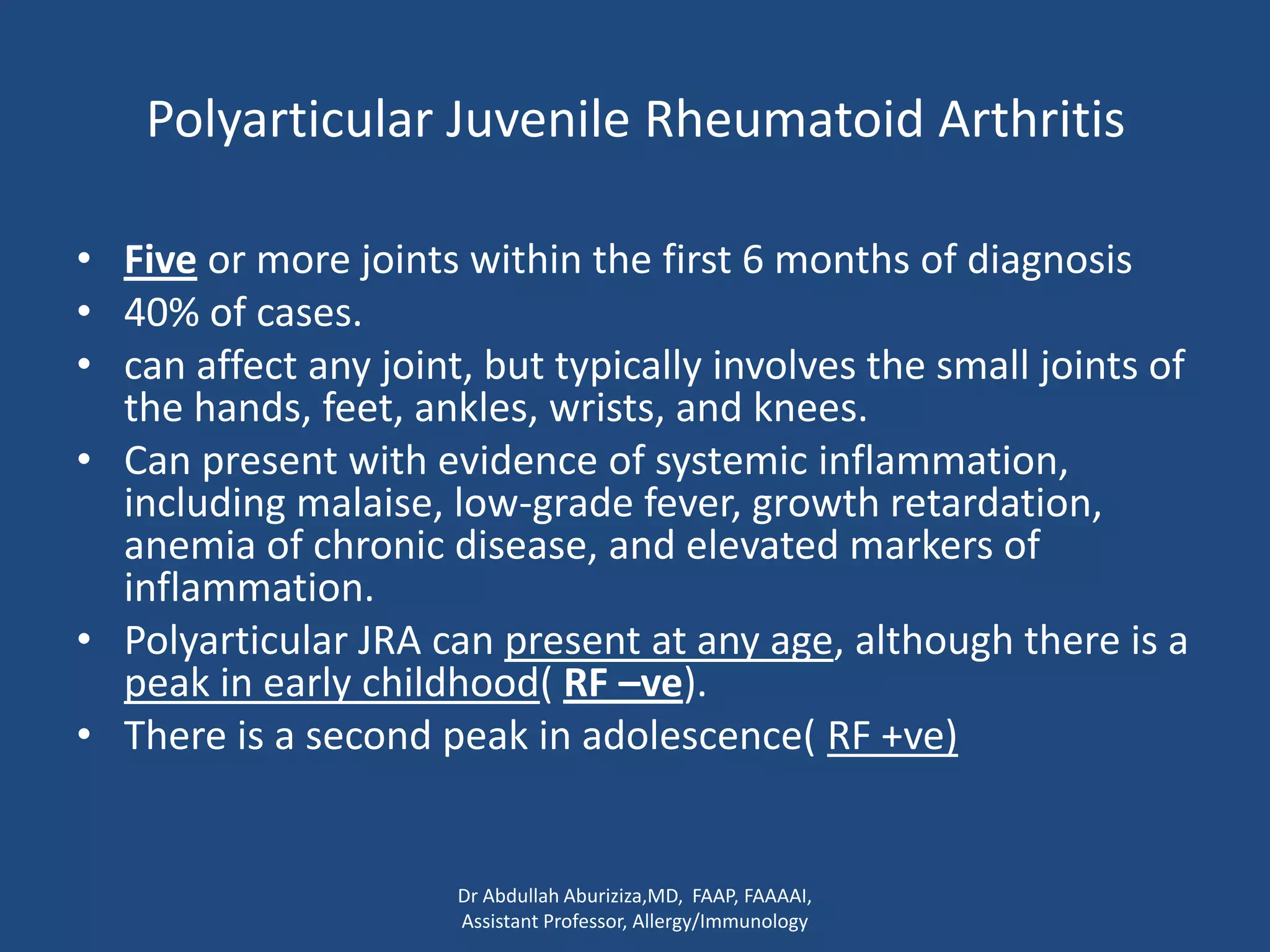 Pediatric Arthritis Syndromes | PPTX
