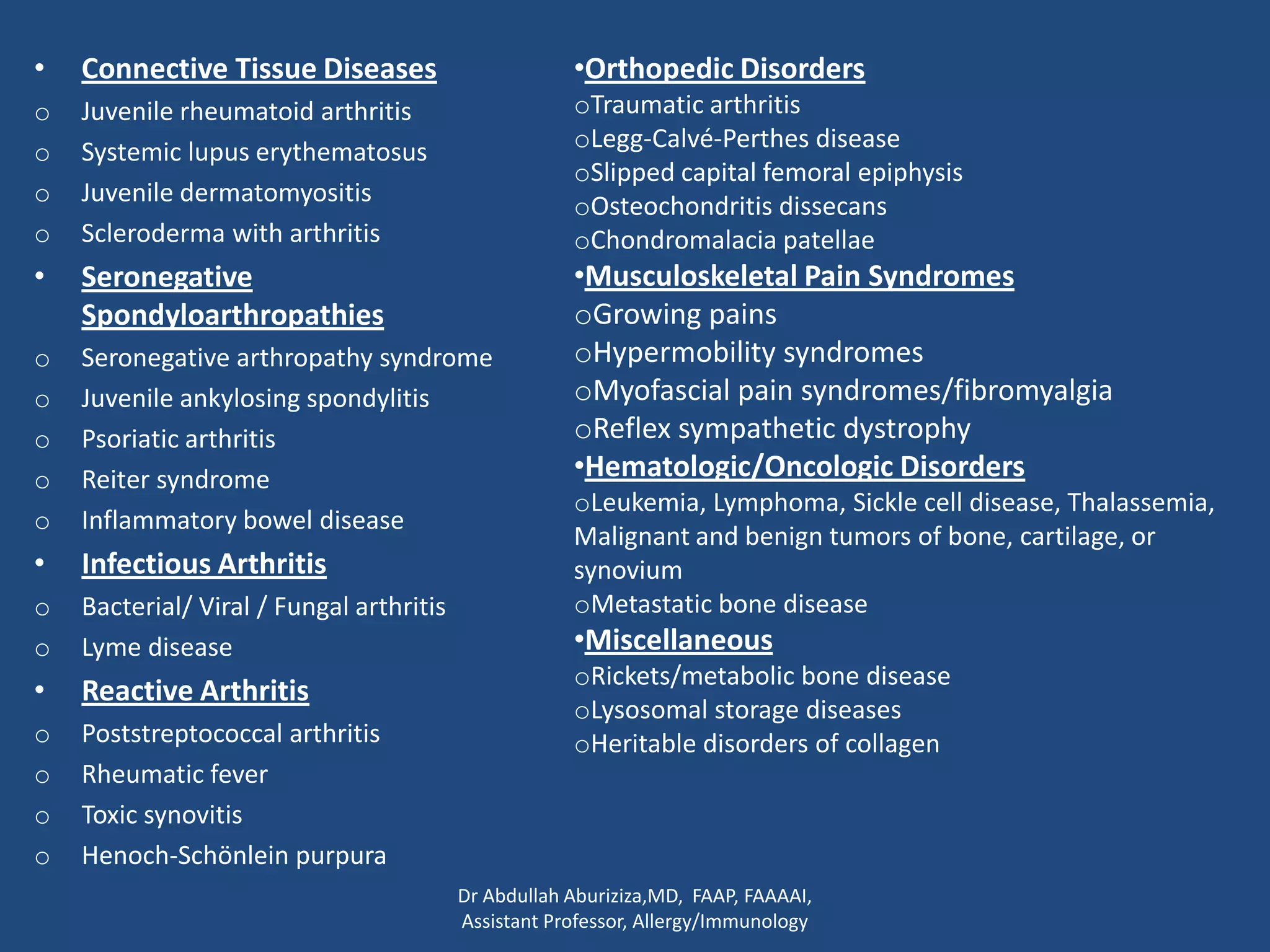 Pediatric Arthritis Syndromes | PPTX
