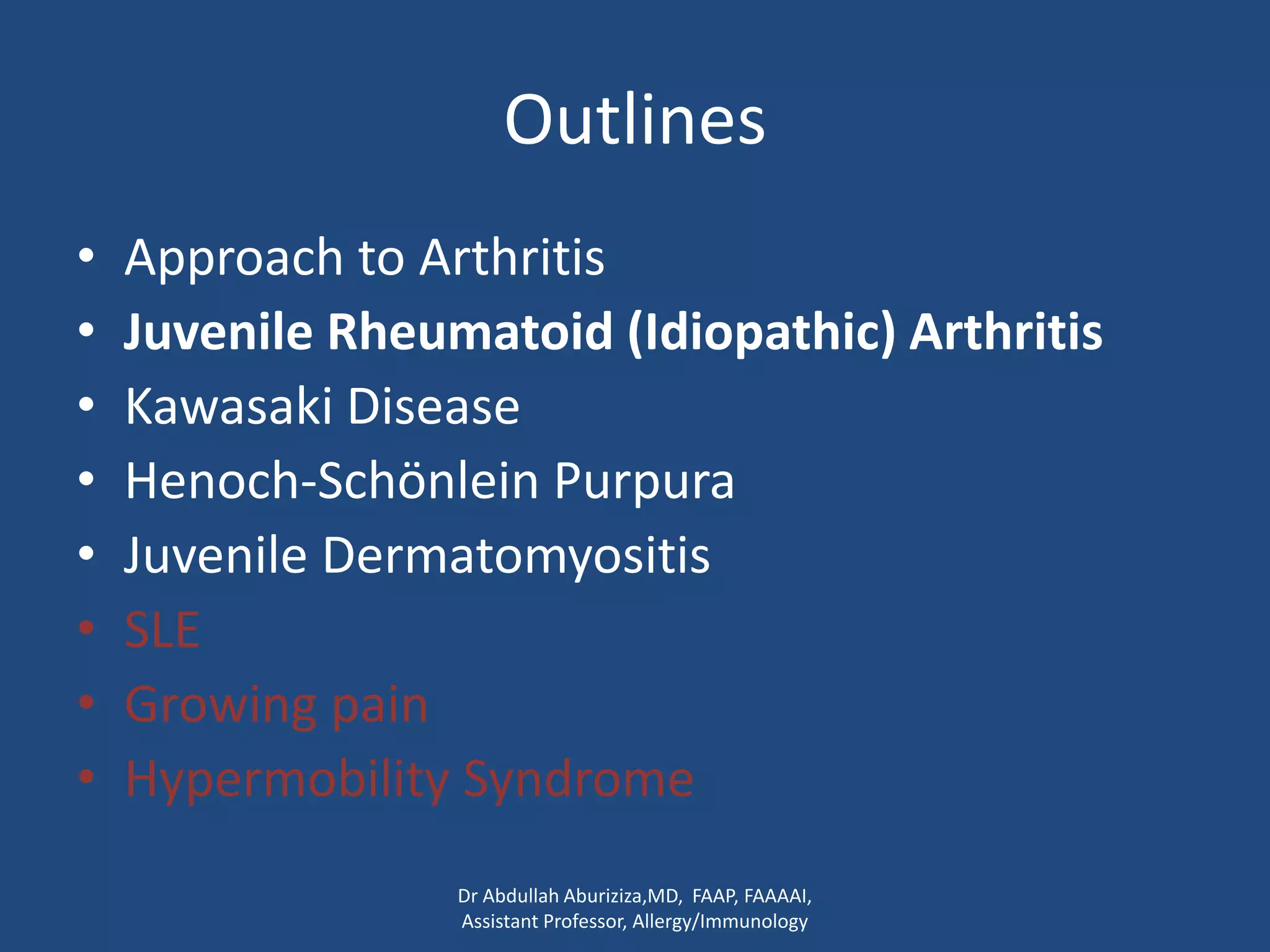 Pediatric Arthritis Syndromes | PPTX