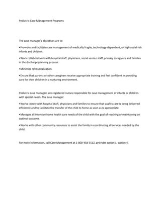 Pediatric case management programs | DOCX