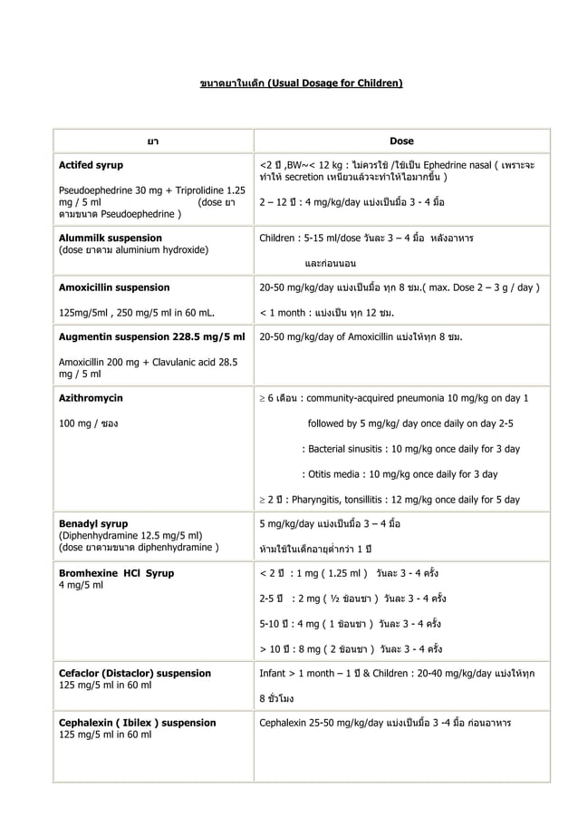 Pediatric dose from angthong hospital