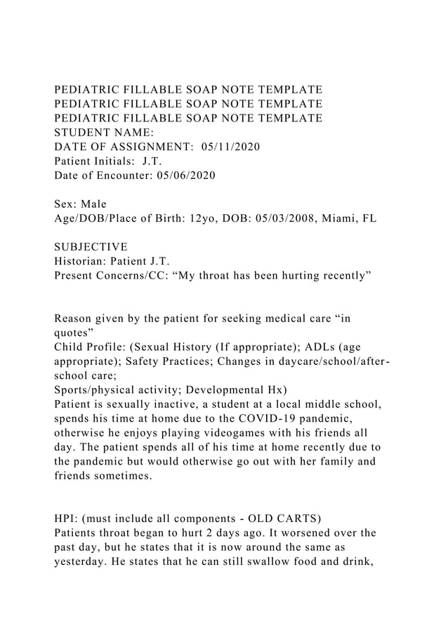 PEDIATRIC FILLABLE SOAP NOTE TEMPLATE PEDIATRIC FILLABLE SOAP NO.docx