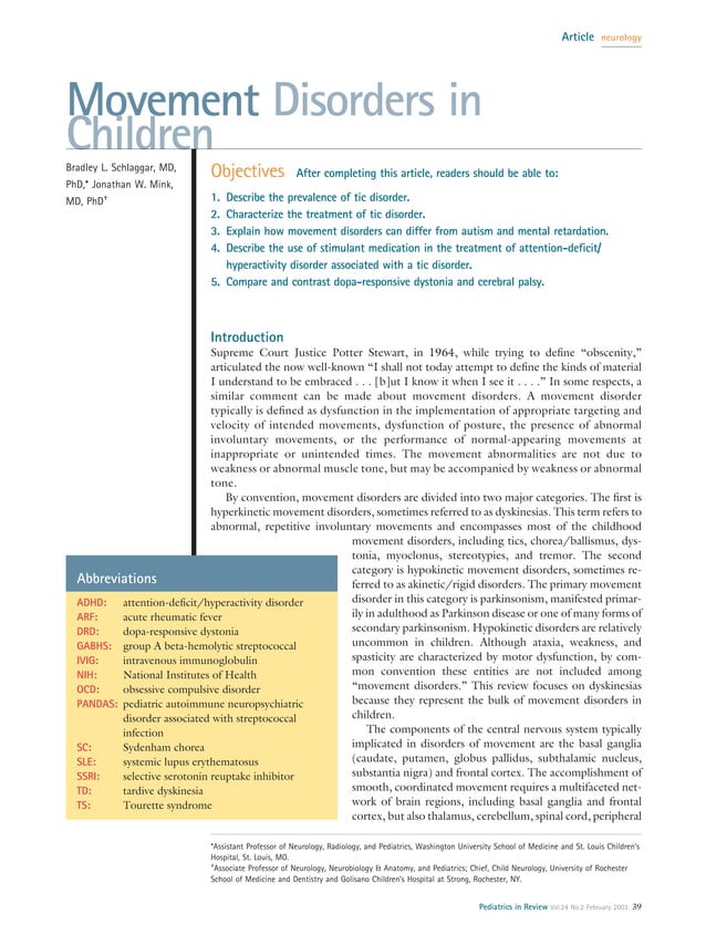 Pediatric movement disorder | PDF | Physical Therapy | Wellness