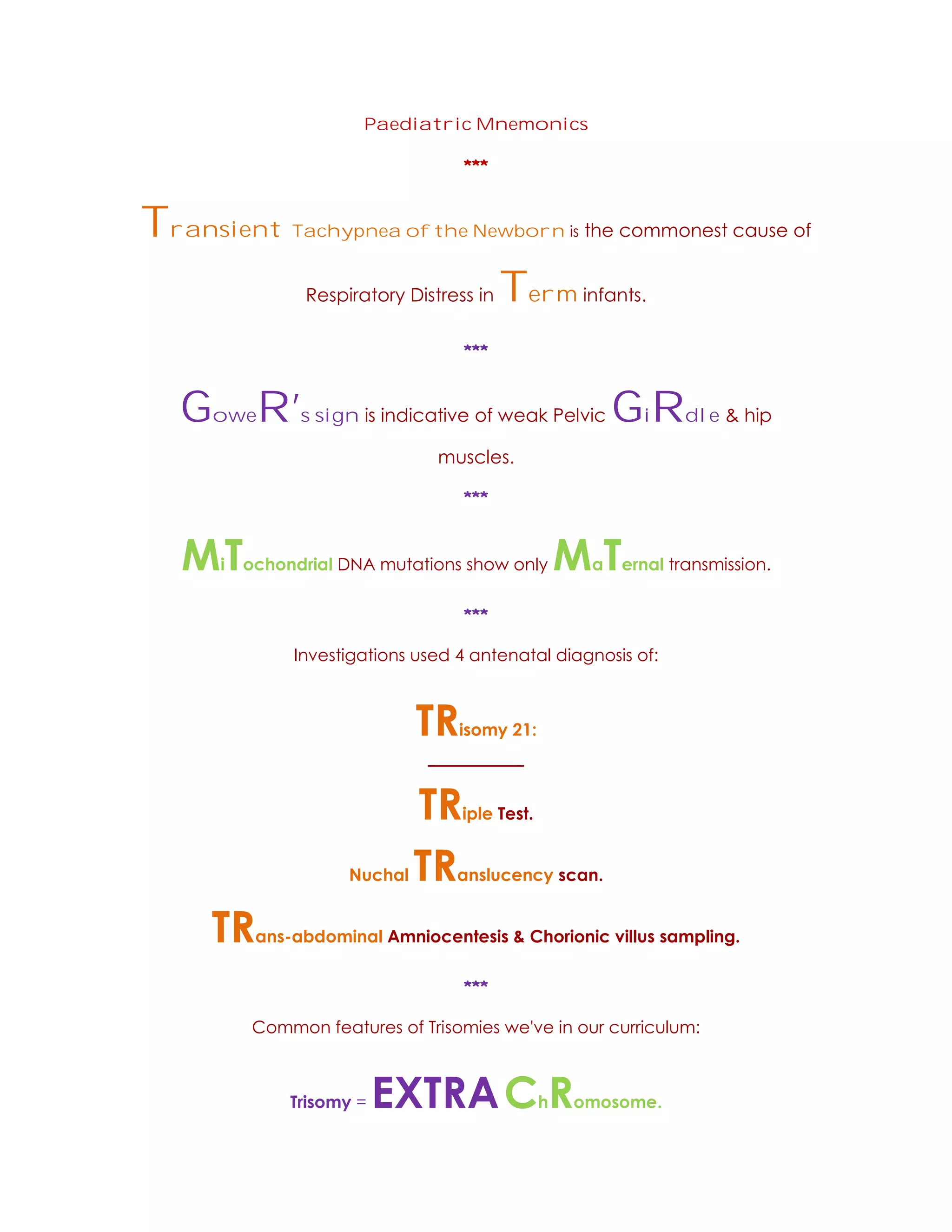 Pediatrics mnemonics | PDF