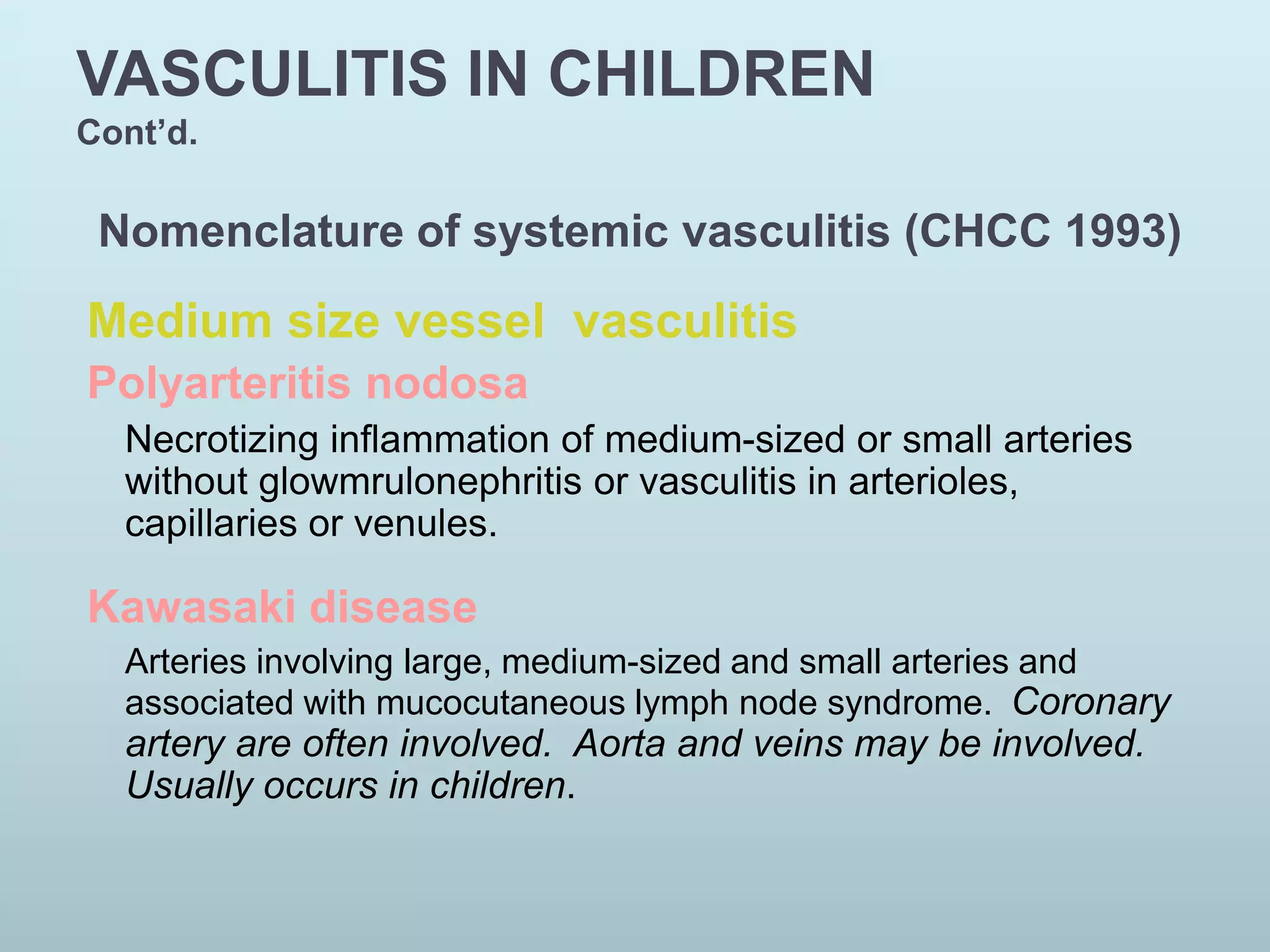 Pediatric vasculitis dr inayat ullah | PPTX