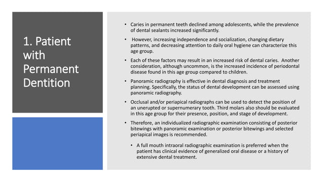Guidelines for dental radiographs for pediatric and adolescent | PPTX