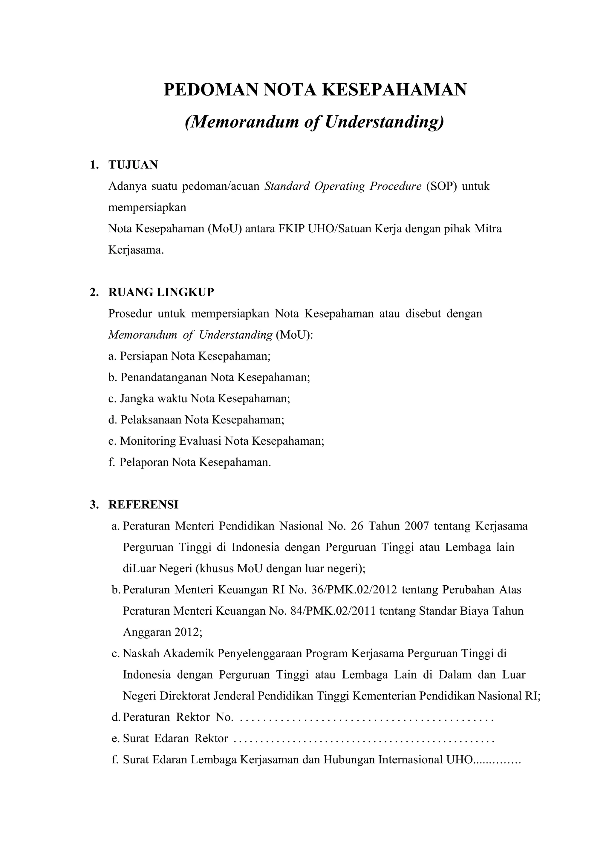 Pedoman nota-kesepahaman-bidang-kerjasama-fkip-uho | DOC