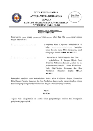 Pedoman nota-kesepahaman-bidang-kerjasama-fkip-uho | DOC