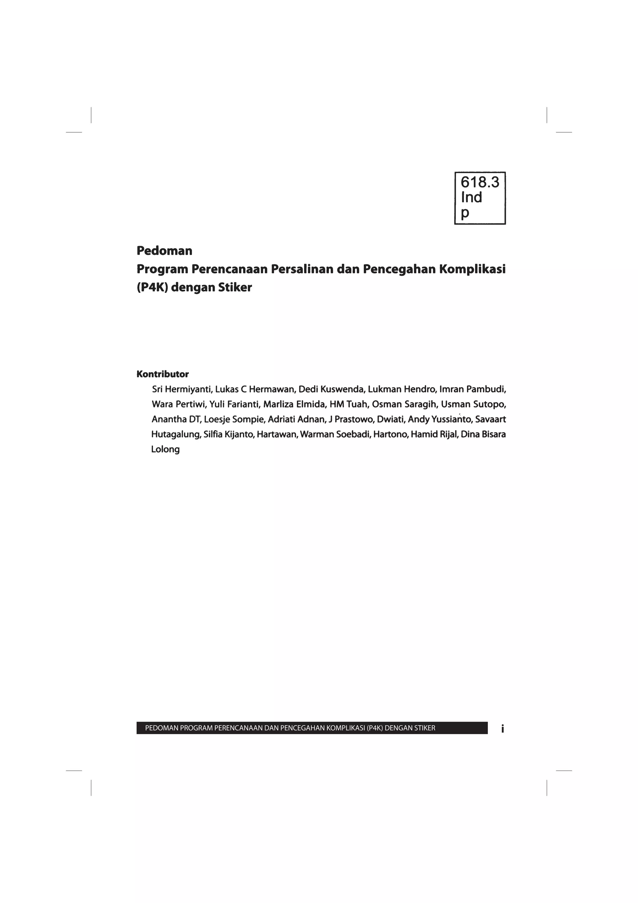 Buku Pedoman P4K (Perencanaan Persalinan dan Pencegahan Komplikasi ...