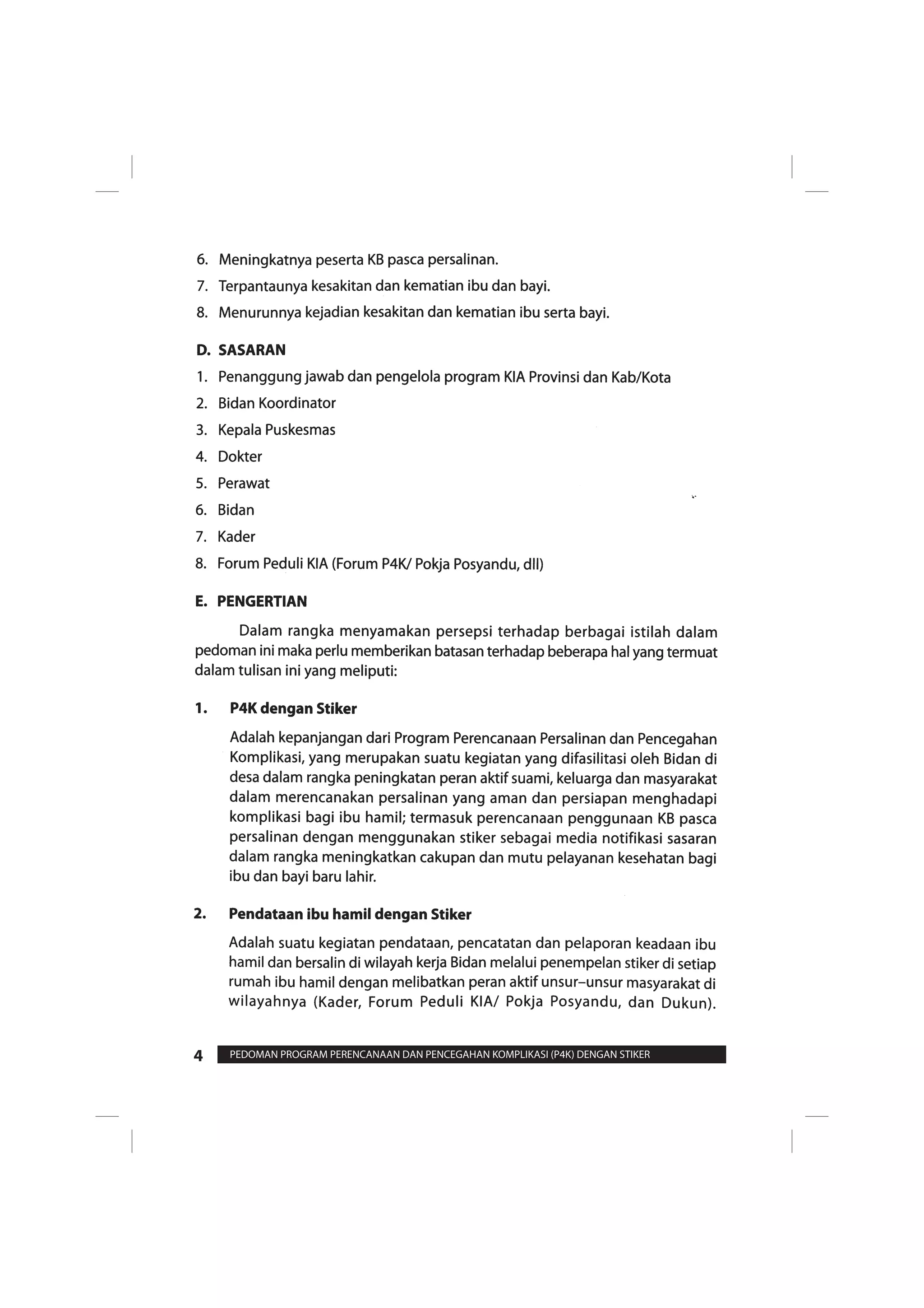 Buku Pedoman P4K (Perencanaan Persalinan dan Pencegahan Komplikasi) 2008 | PDF