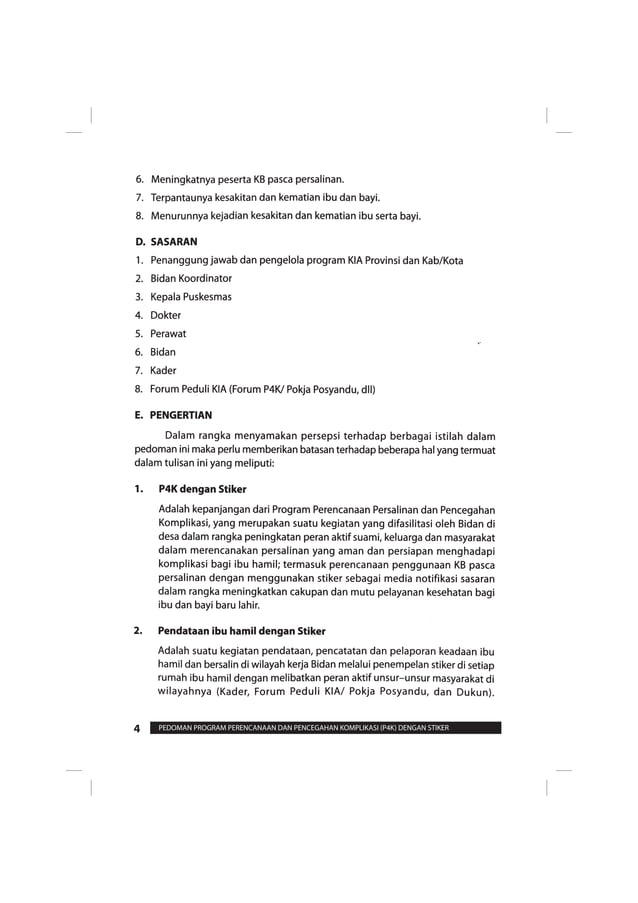 Buku Pedoman P4K (Perencanaan Persalinan dan Pencegahan Komplikasi) 2008 | PDF