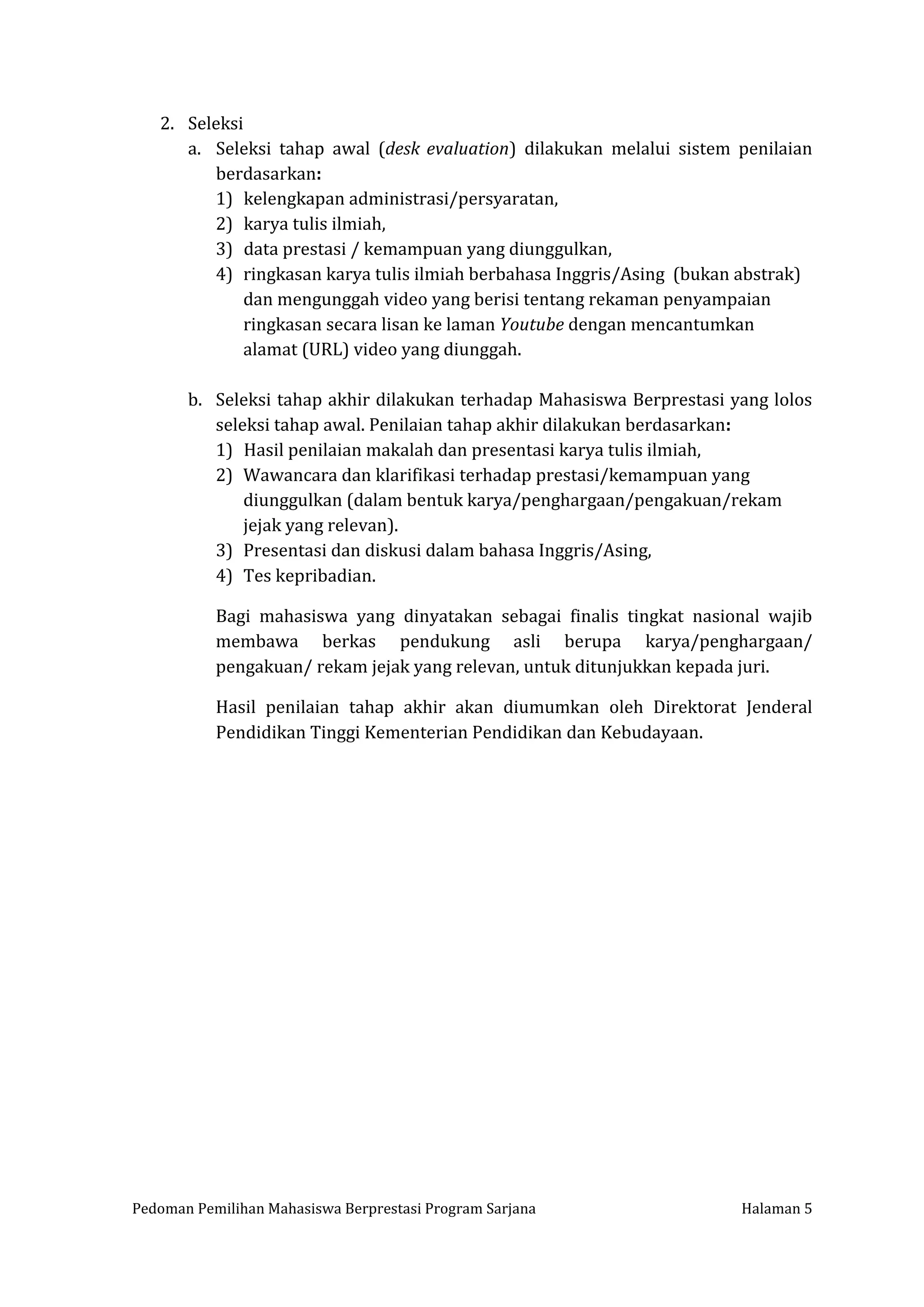 Pedoman pemilihan-mahasiswa-berprestasi-program-sarjana | PDF