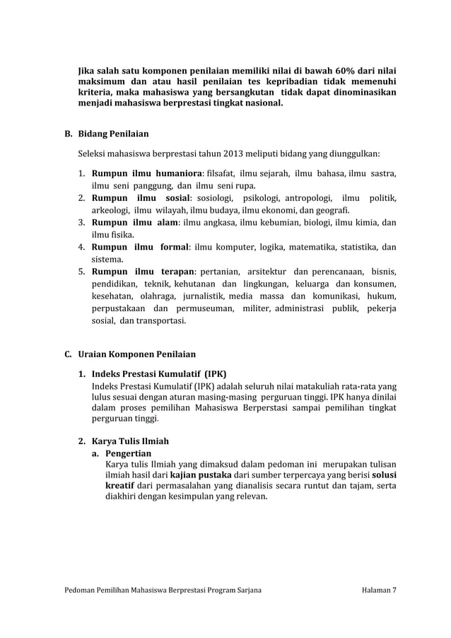 Pedoman pemilihan-mahasiswa-berprestasi-program-sarjana | PDF