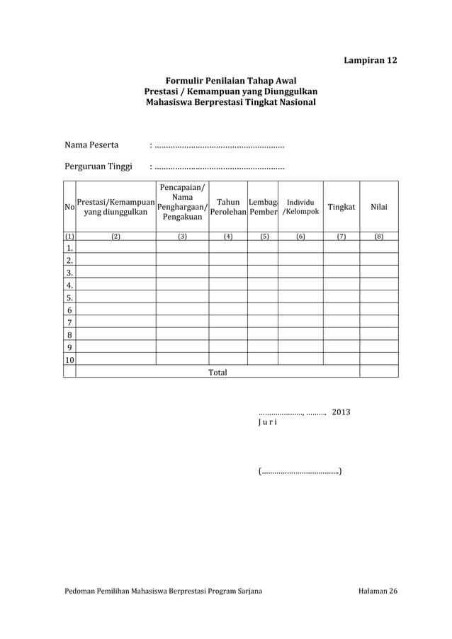 Pedoman pemilihan-mahasiswa-berprestasi-program-sarjana | PDF