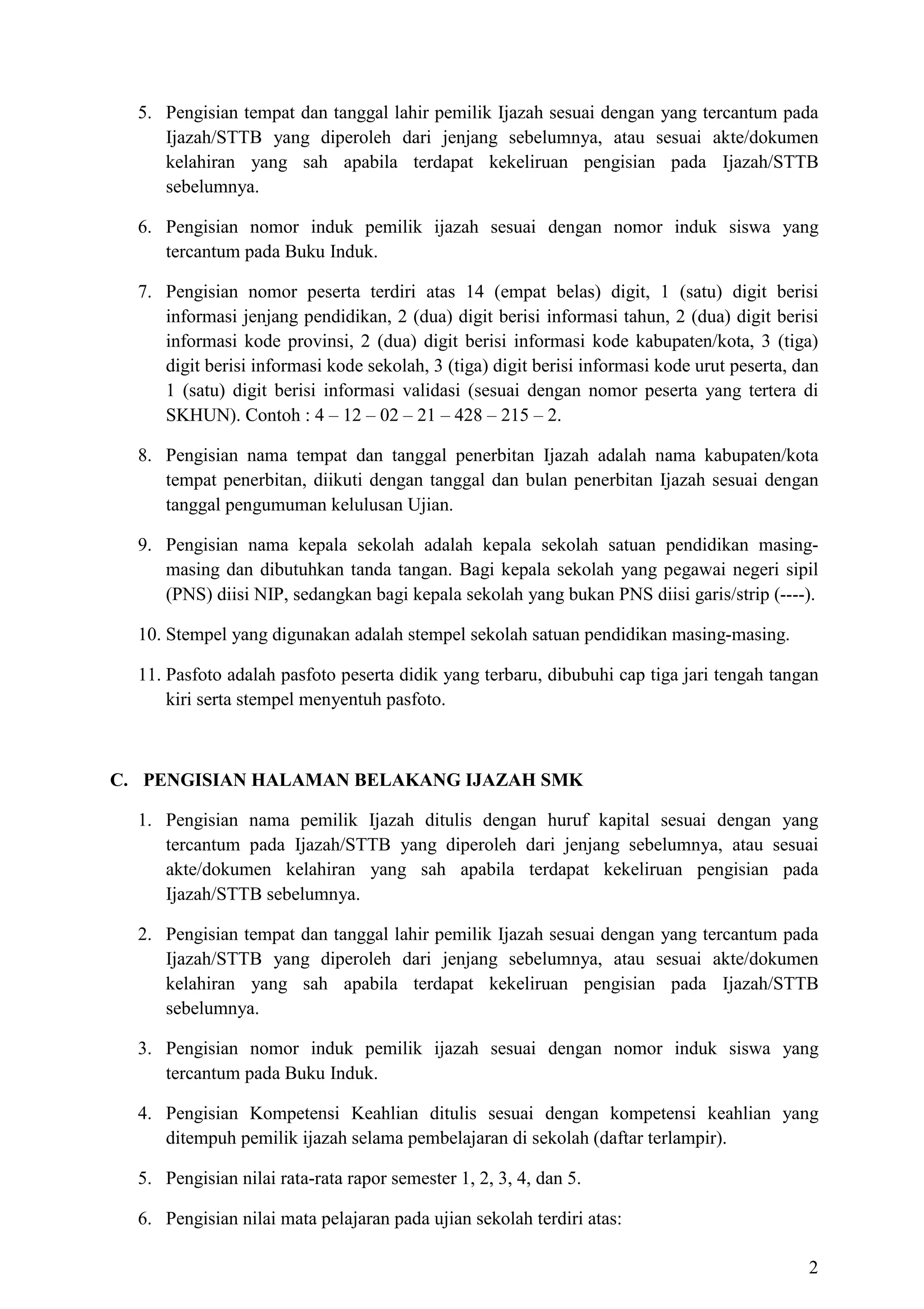 Pedoman pengisian ijazah smk 2012 | PDF