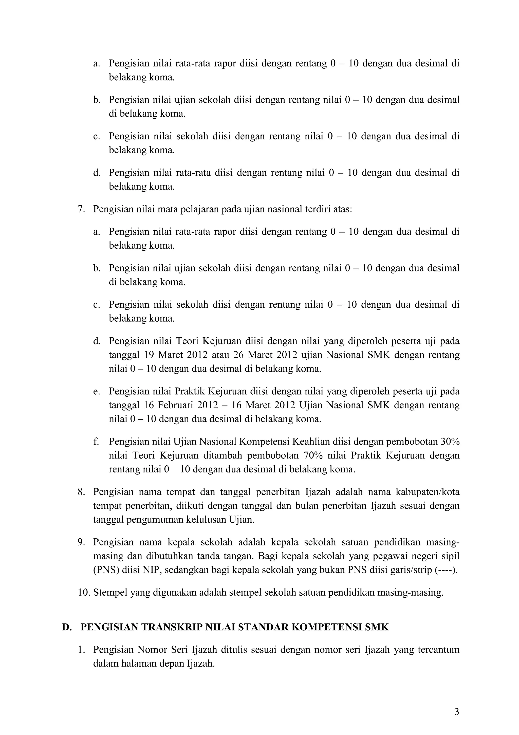 Pedoman pengisian ijazah smk 2012 | PDF