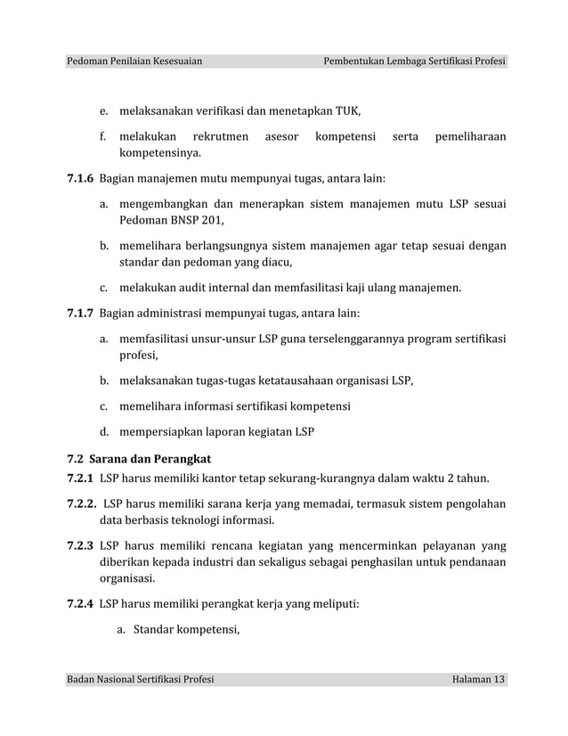 Pedoman 202 peraturan bnsp no 2 bnsp iii 2014 - pedoman pembentukan lsp | PDF