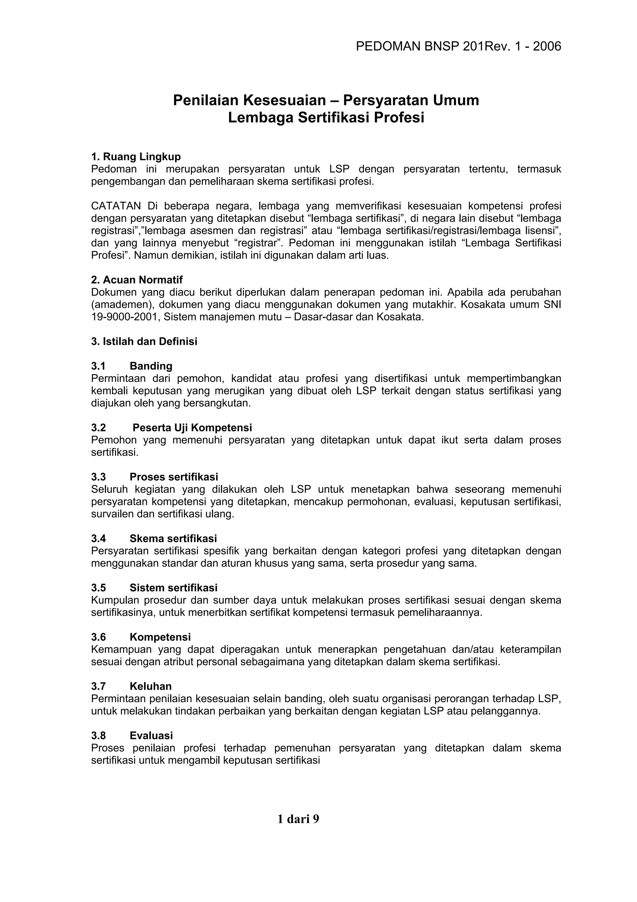 Pedoman bnsp 201 syarat lsp | PDF