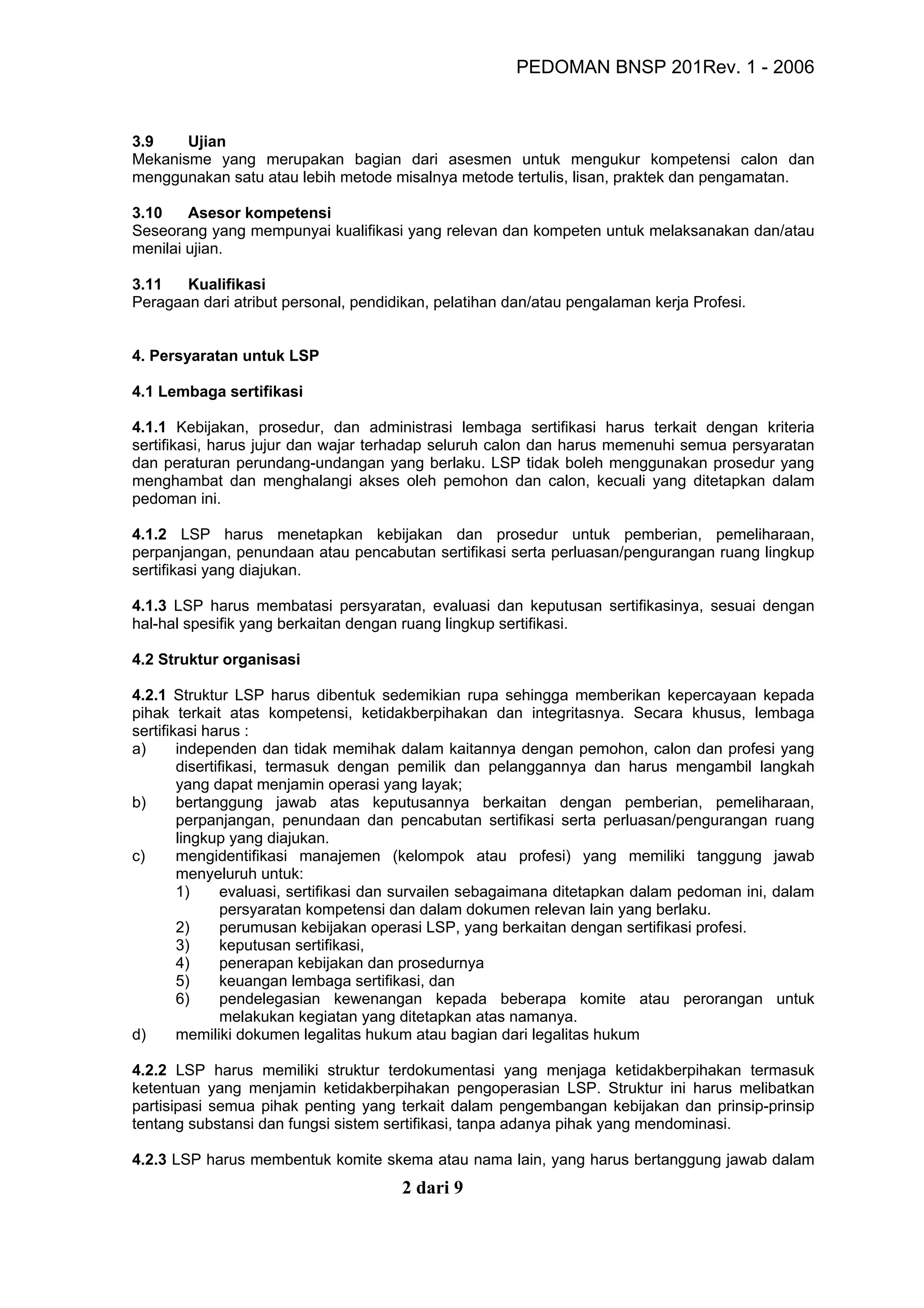 Pedoman bnsp 201 syarat lsp | PDF