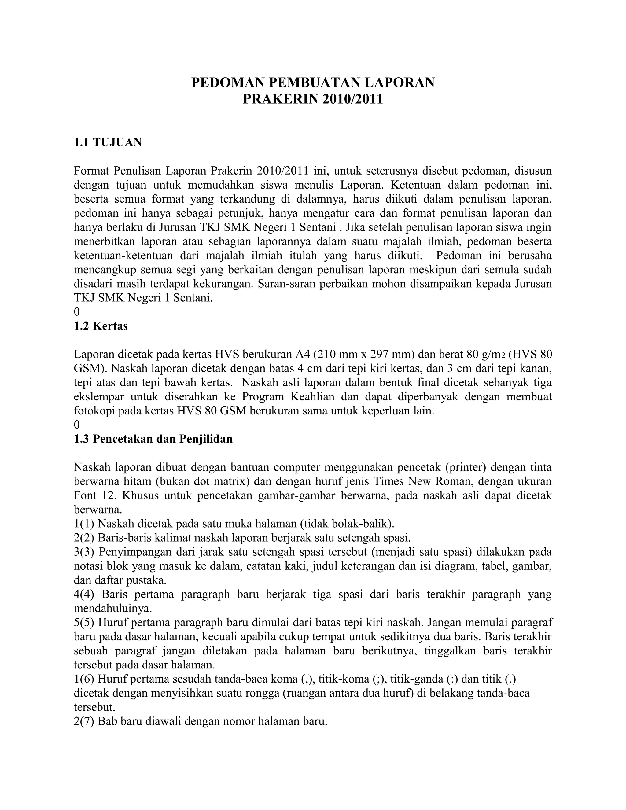 Pedoman format laporan prakerin | DOC