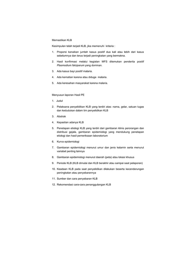 Pedoman KLB Malaria | PDF