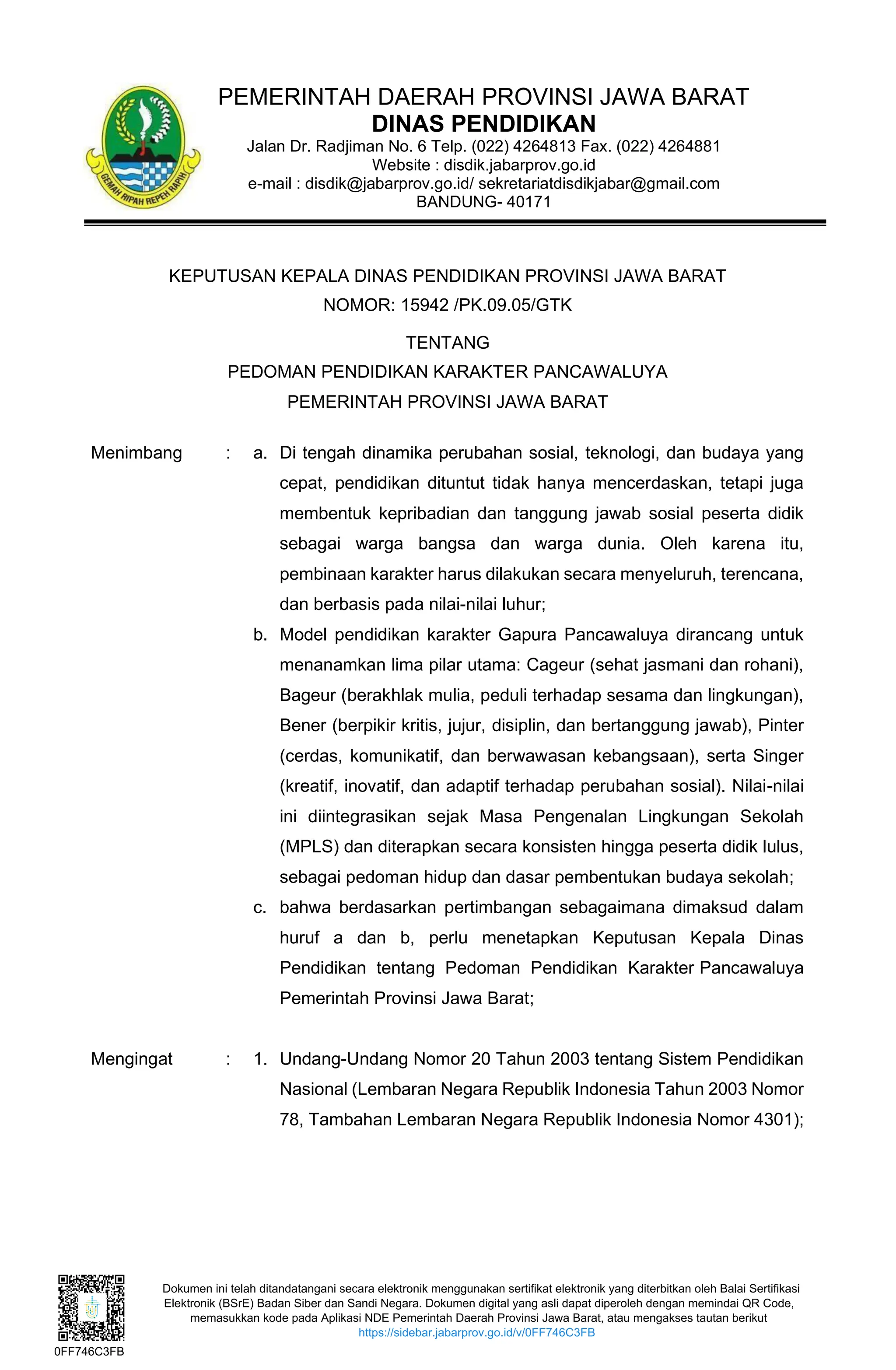 Pedoman Pancawaluya Jawa Barat Istimewaa | PDF