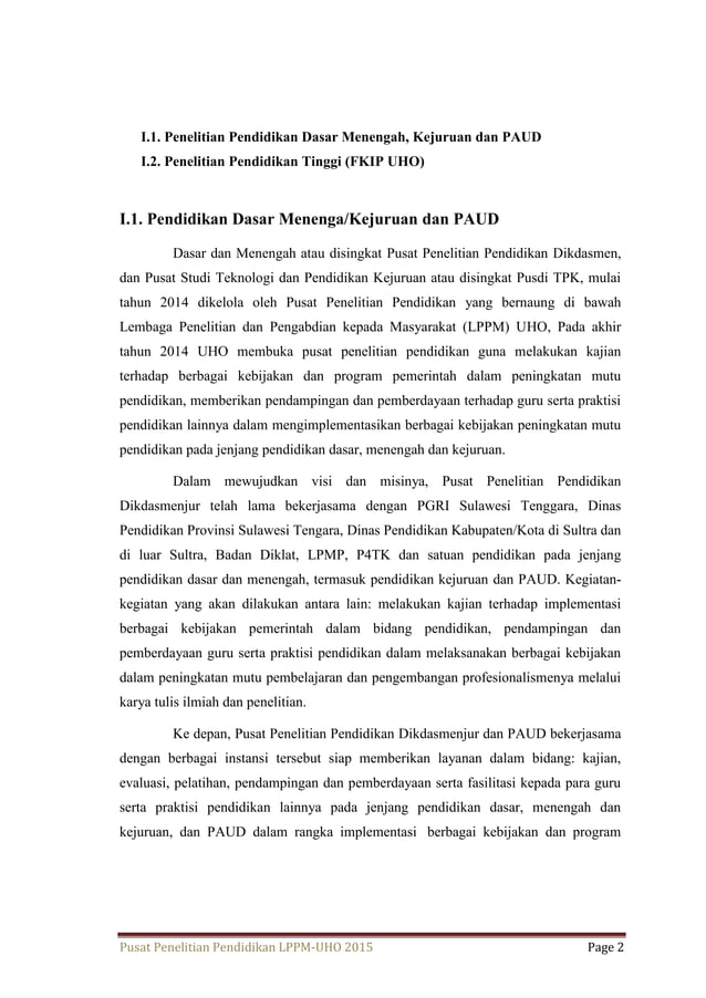 Pembelajaran Berbasis Riset (PBR) Pusat Penelitian Pendidikan LPPM UHO | DOCX