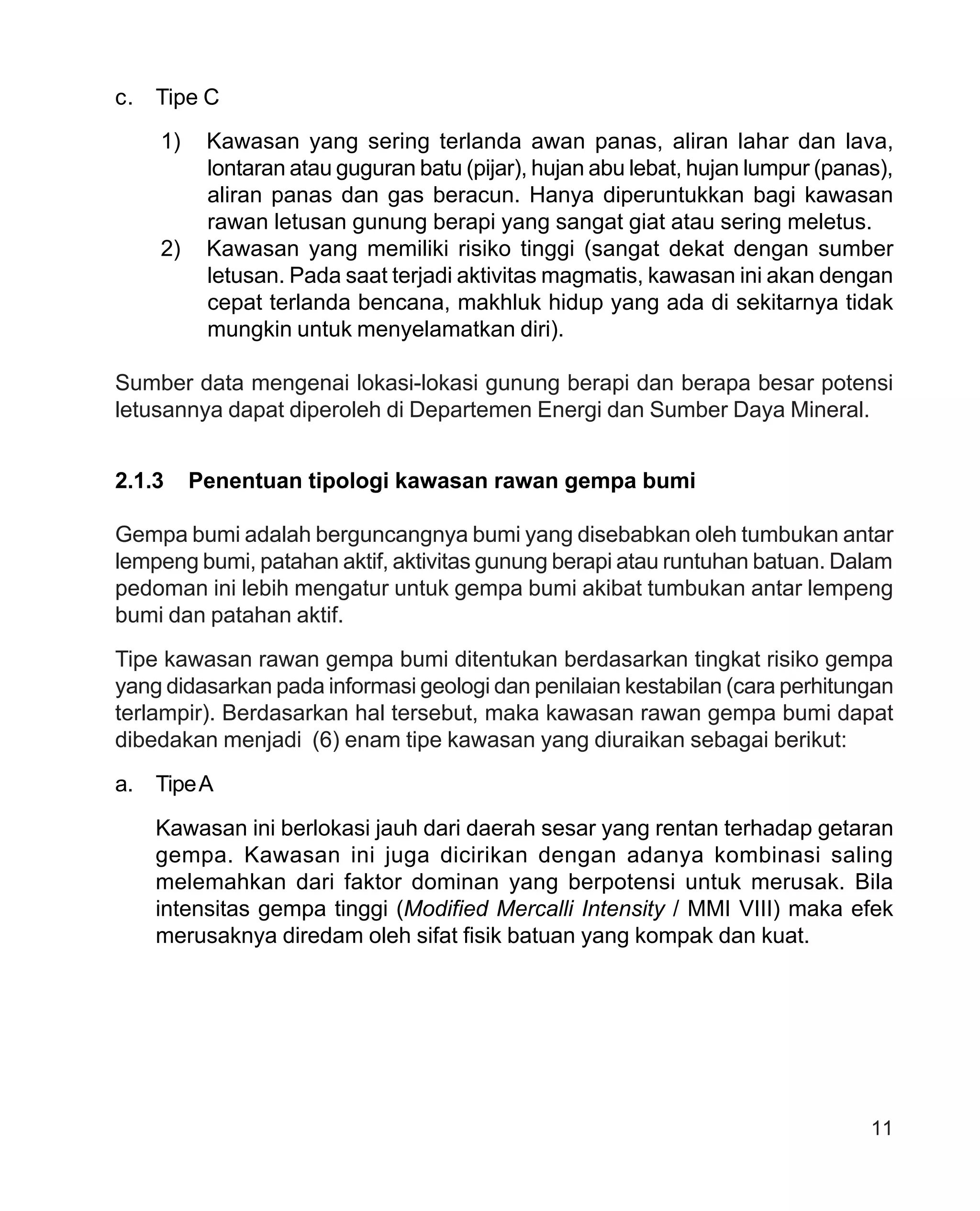 Pedoman penataan ruang kawasan rawan letusan gunung berapi dan kawasan rawan gempa bumi | PDF
