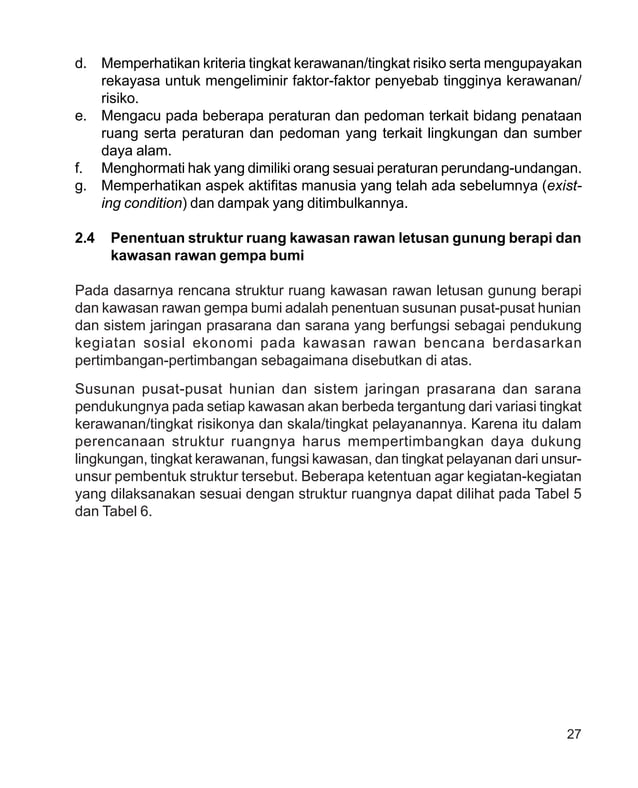 Pedoman penataan ruang kawasan rawan letusan gunung berapi dan kawasan rawan gempa bumi | PDF