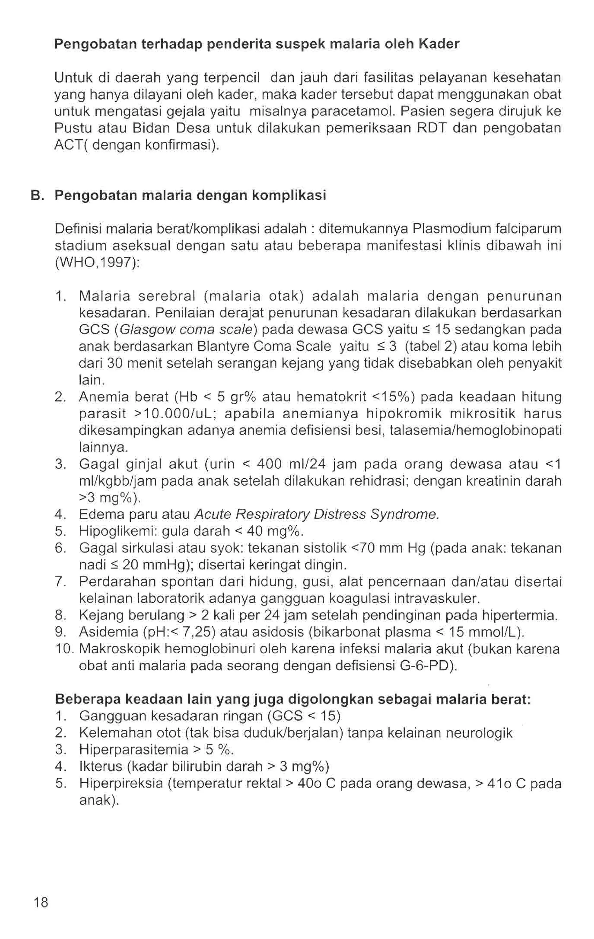 Pedoman penatalaksana kasus malaria di indonesia depkes ri 2008 | PDF