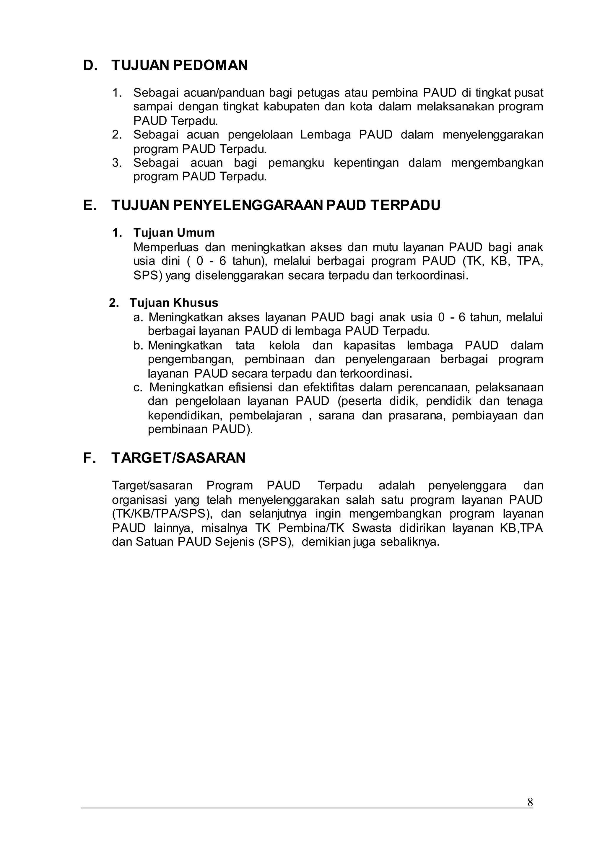 Pedoman Pengelolaan PAUD Terpadu | DOCX