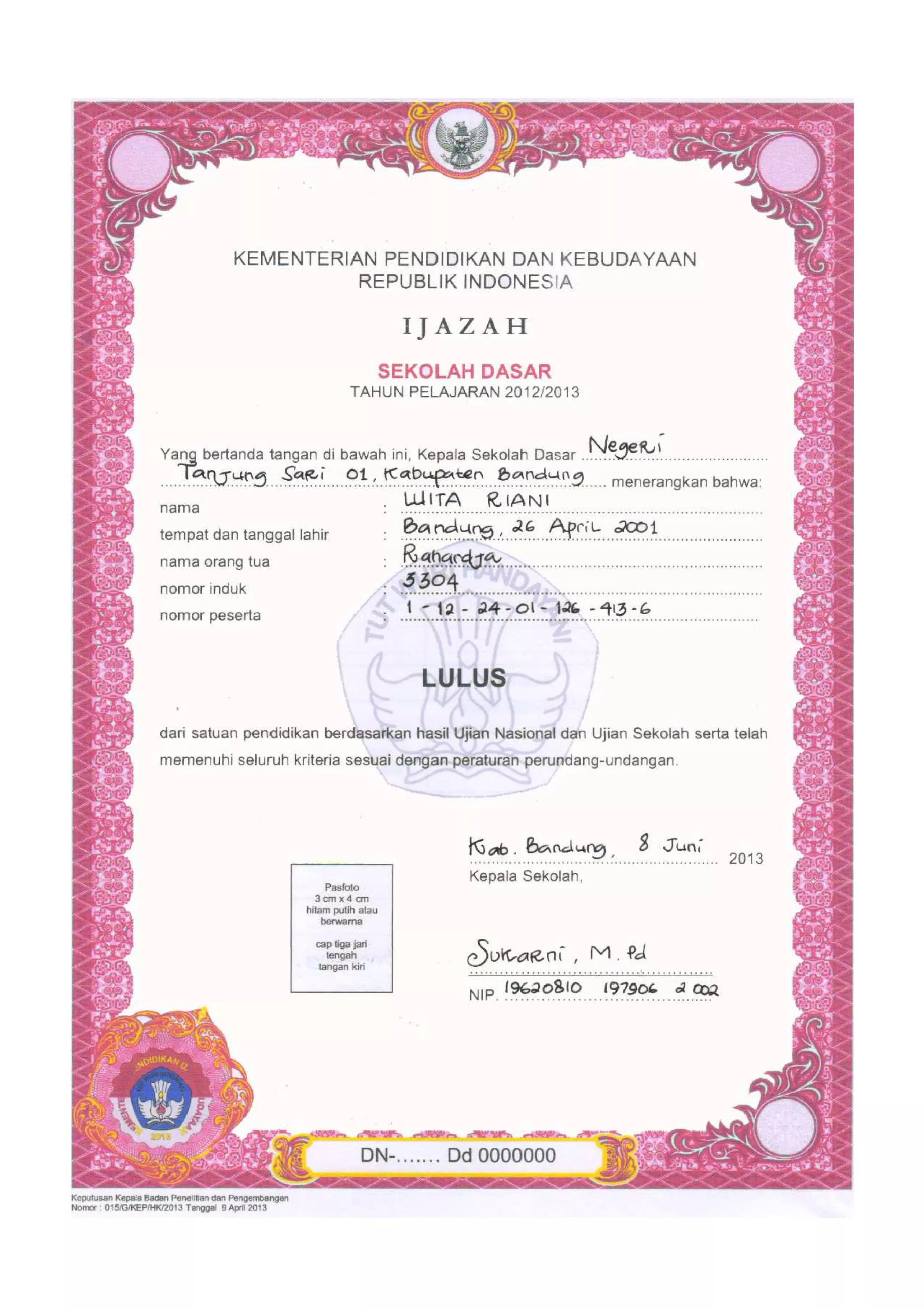 Draft Pedoman pengisian blangko ijazah 2013 | PDF Draft Pedoman pengisian blangko ijazah 2013 | PDF