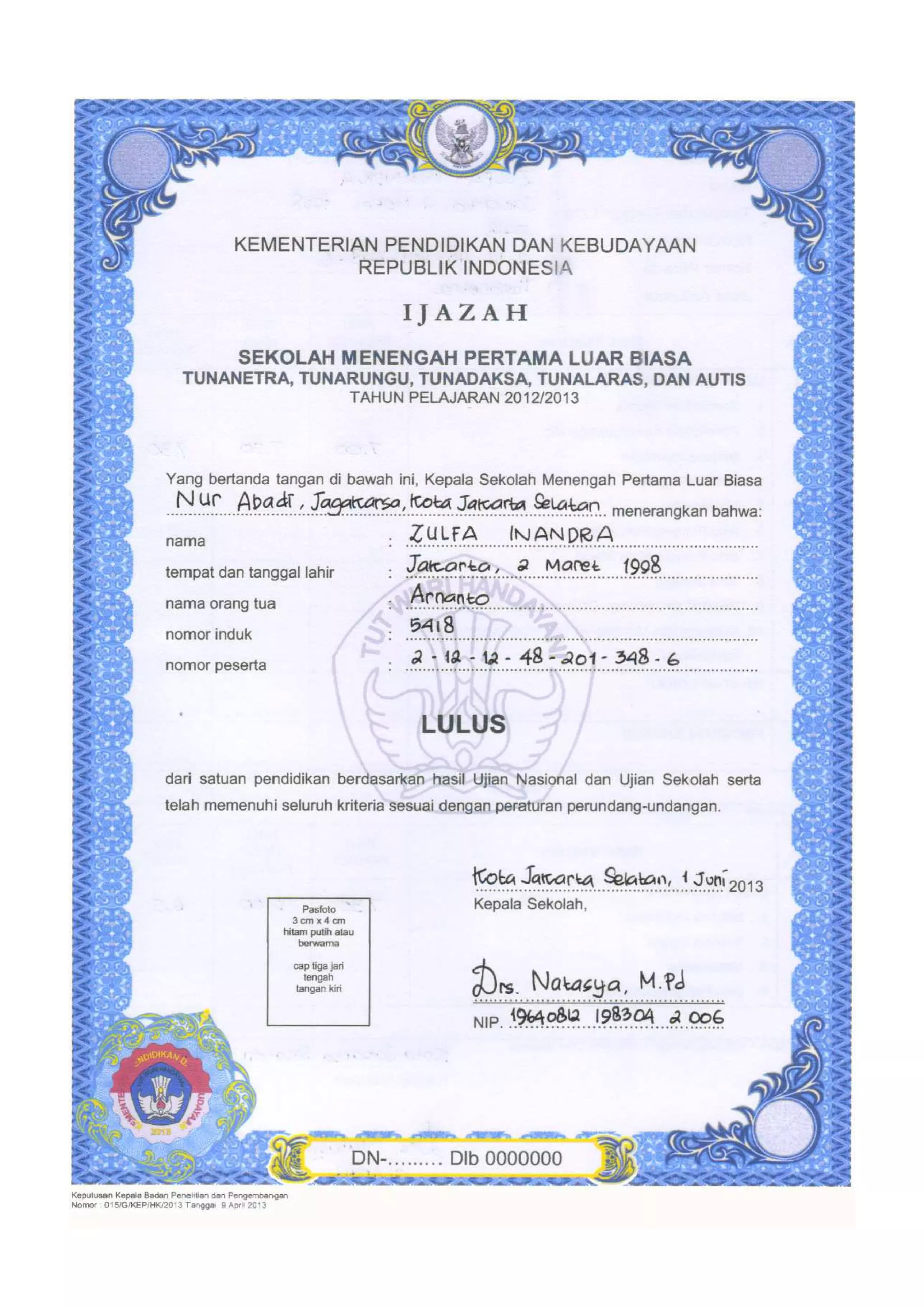 Draft Pedoman pengisian blangko ijazah 2013 | PDF