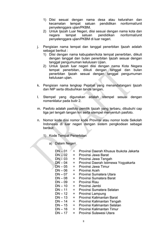 Draft Pedoman pengisian blangko ijazah 2013 | PDF