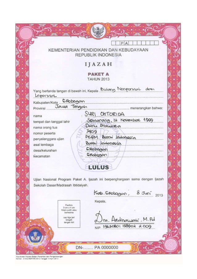 Draft Pedoman pengisian blangko ijazah 2013 | PDF