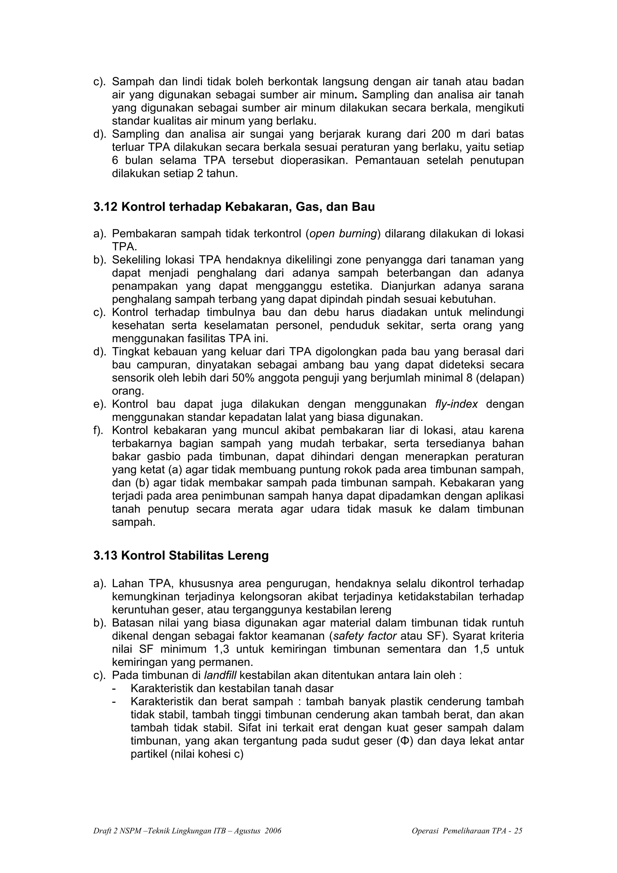 Pedoman pengoperasian & pemeliharaan tpa sistem controlled landfill ...