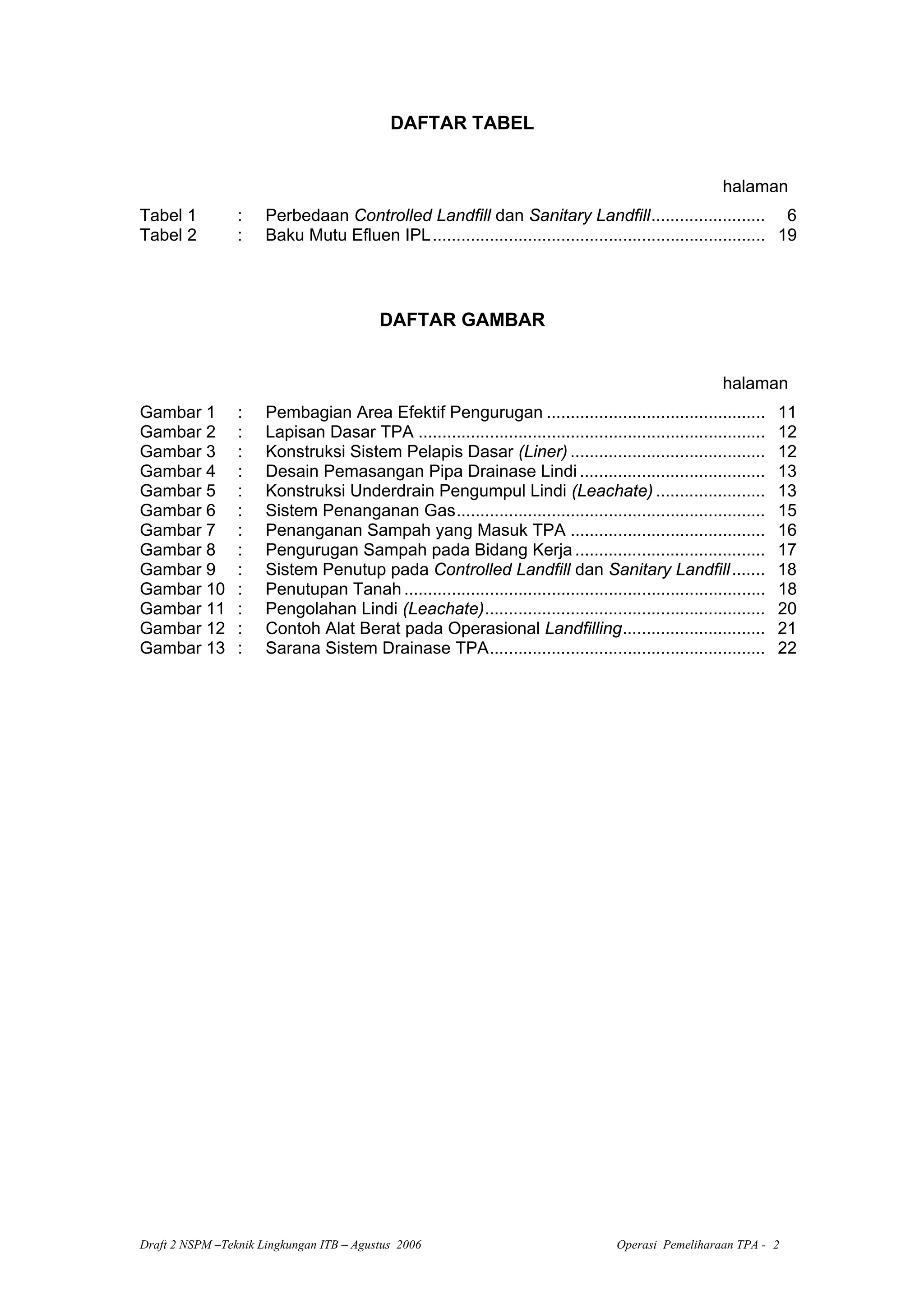 Pedoman pengoperasian & pemeliharaan tpa sistem controlled landfill ...