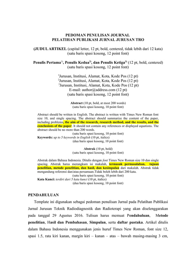 Pedoman penulisan artikel jur tro | PDF