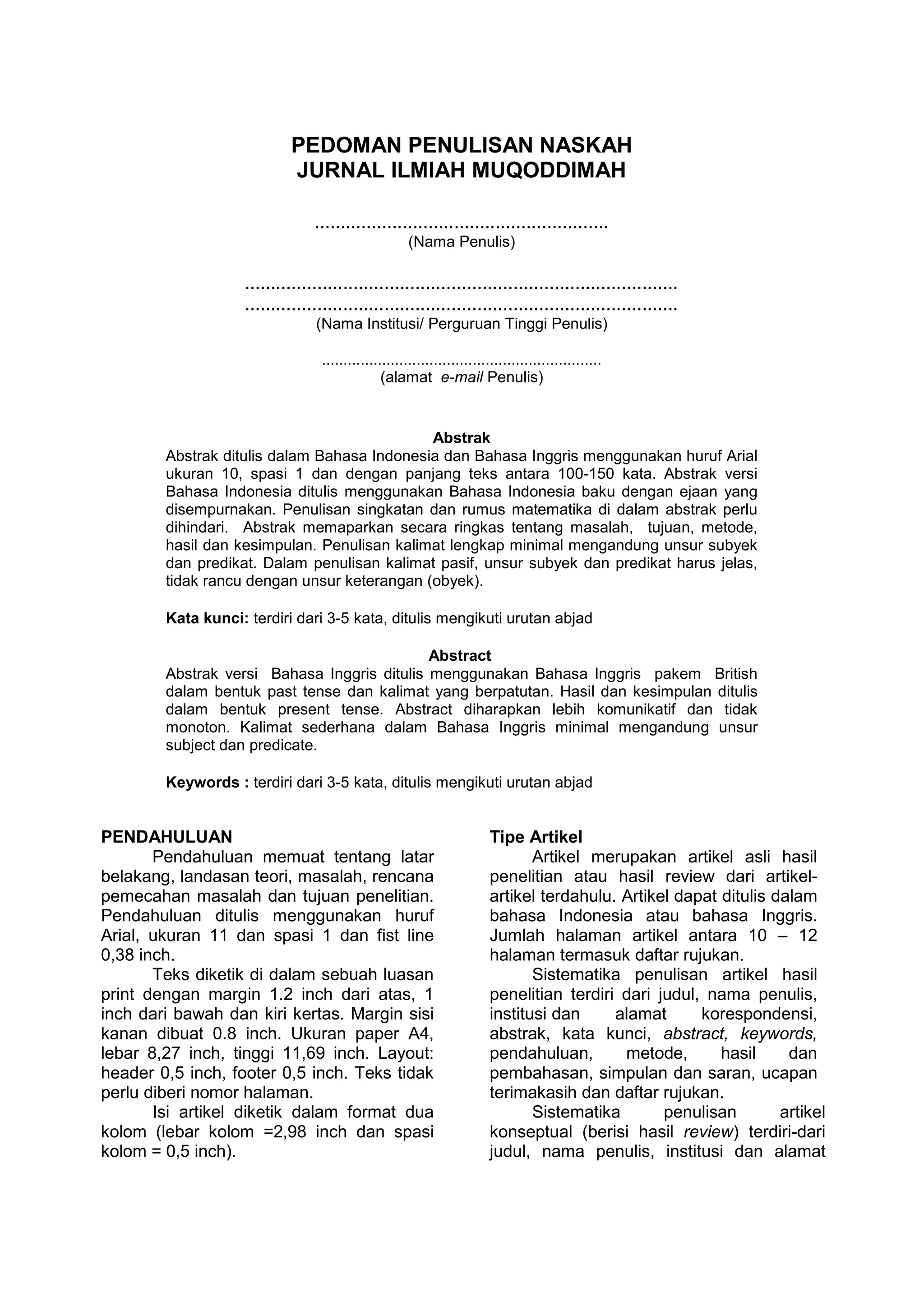 Pedoman penulisan naskah jurnal ilmiah muqoddimah | PDF