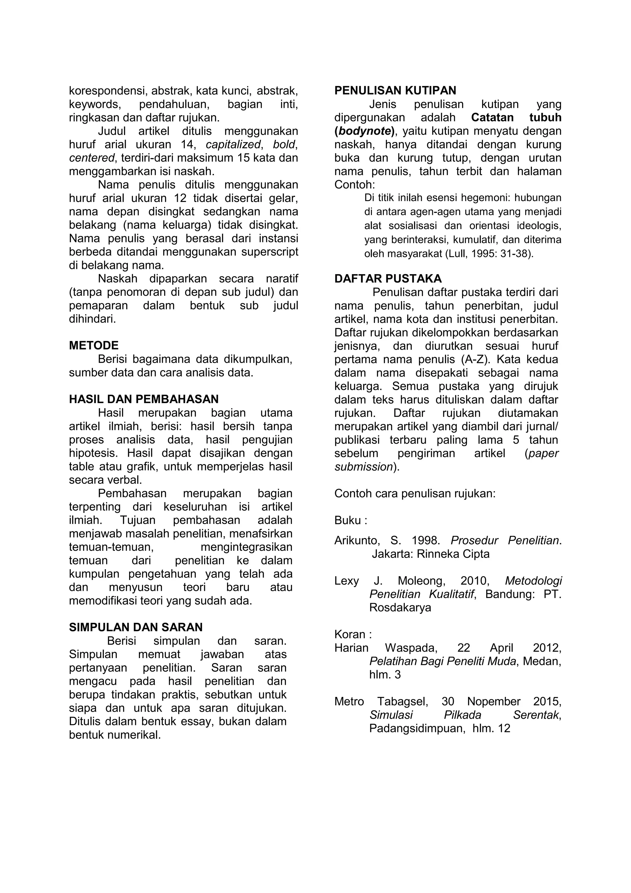 Pedoman penulisan naskah jurnal ilmiah muqoddimah | PDF