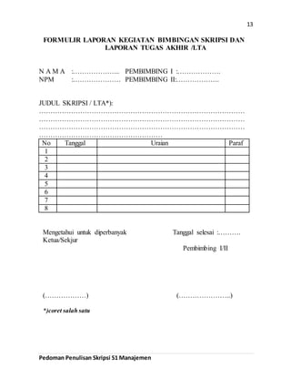 Pedoman penulisan skripsi Manajemen S1 | PDF