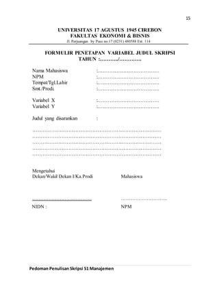 Pedoman penulisan skripsi Manajemen S1 | PDF