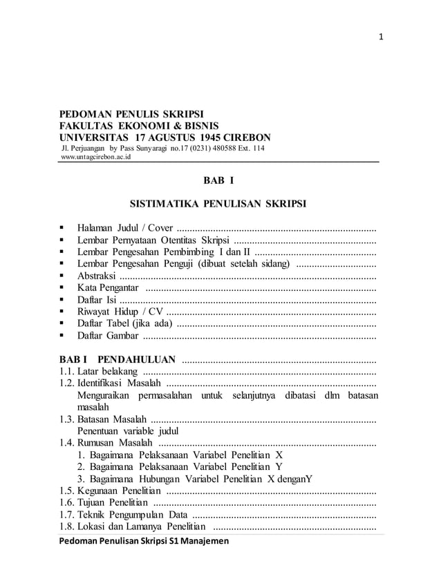 Pedoman penulisan skripsi Manajemen S1 | PDF