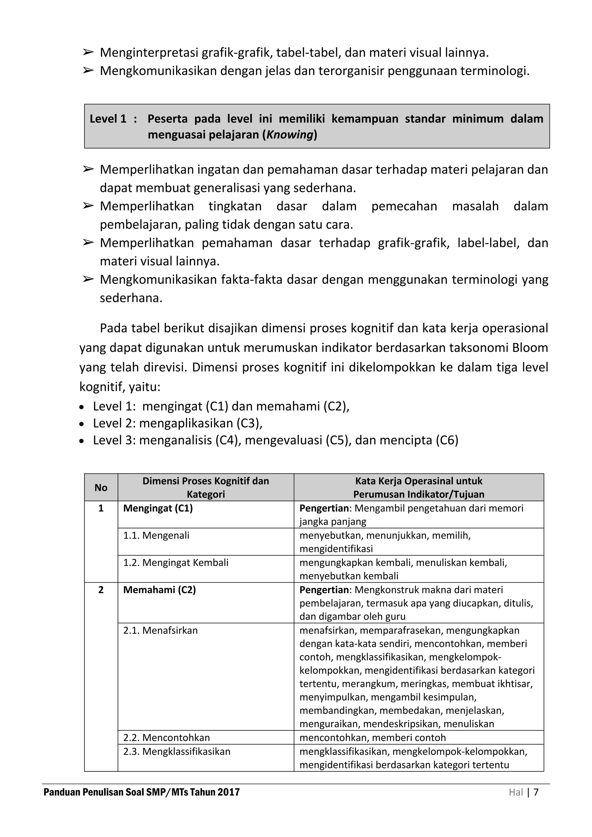 Pedoman penulisan soal smp, m ts | PDF